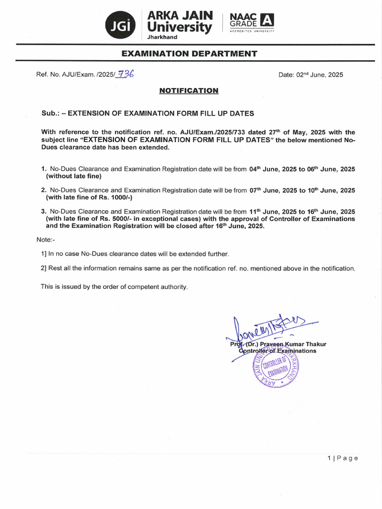 Extention of Examination Form Fill-up Notification [EVEN Semester]-RegularEx-RegularBacklog ESE ...
