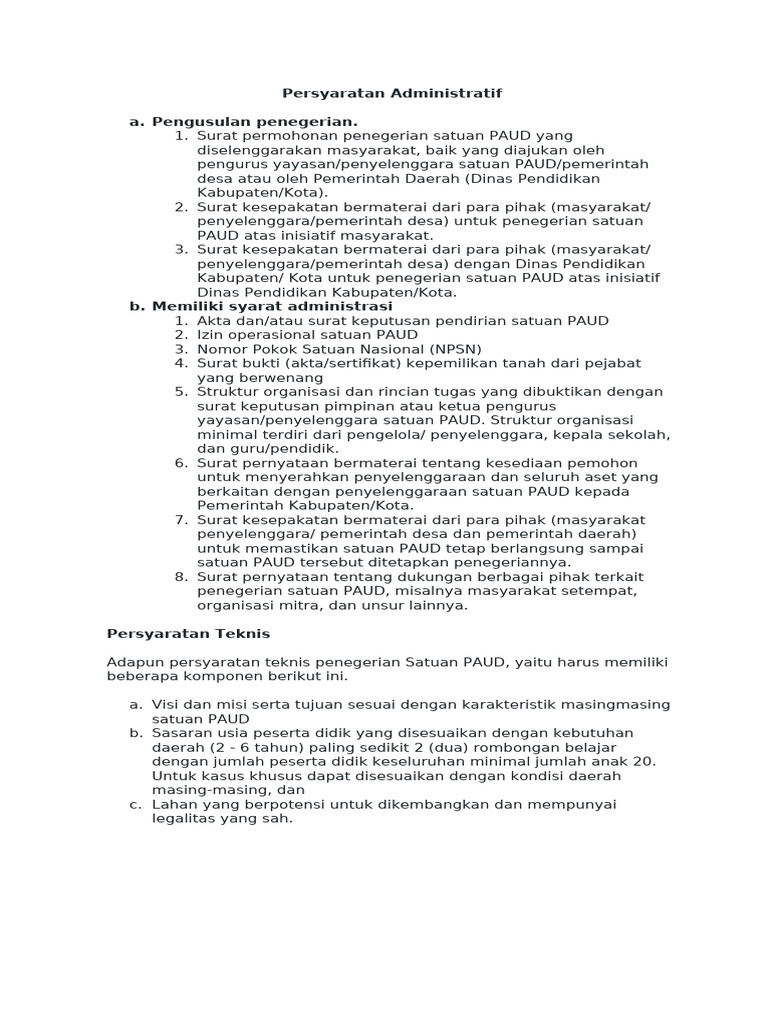 Dokumen Persyaratan Penegerian Paud | PDF