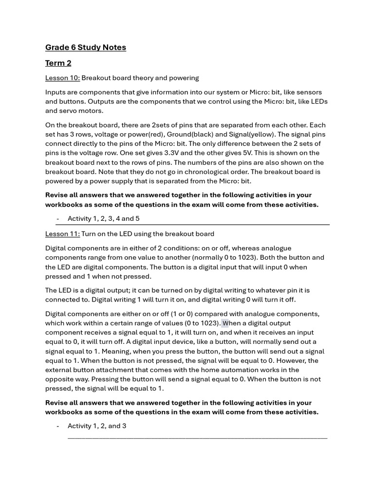 Grade 6 Term 2 Study Notes | PDF | Equipment | Manufactured Goods
