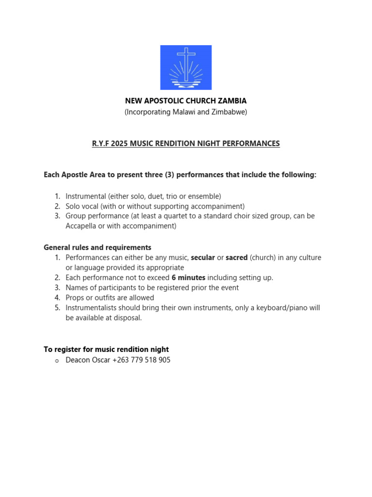 R.Y.F 2025 Music Rendition Night Guide | PDF