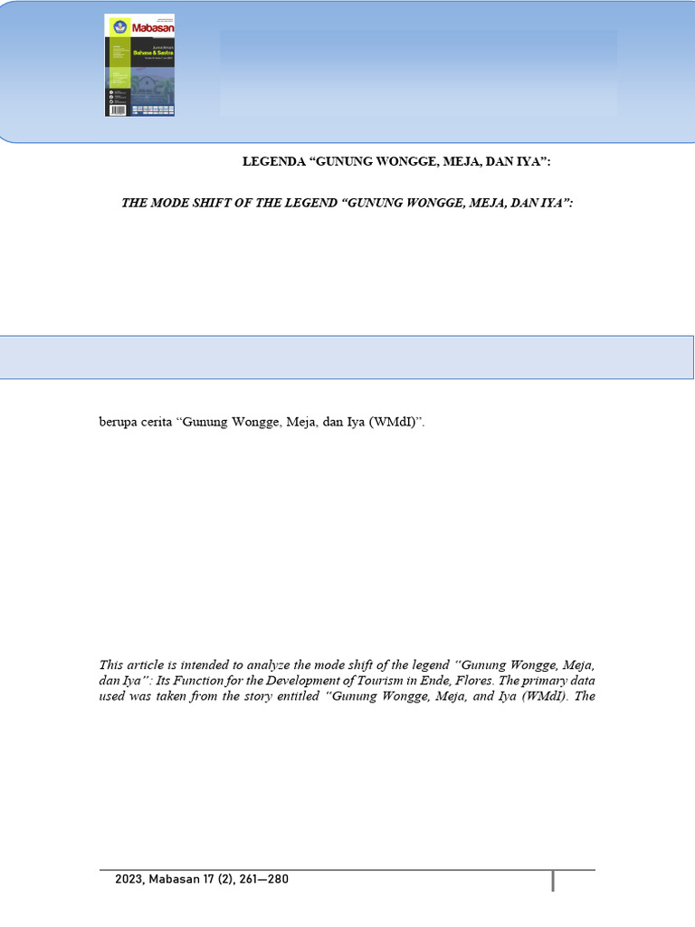 Alih Wahana Legenda Gunung Wongge Meja Dan Iya Fun | PDF