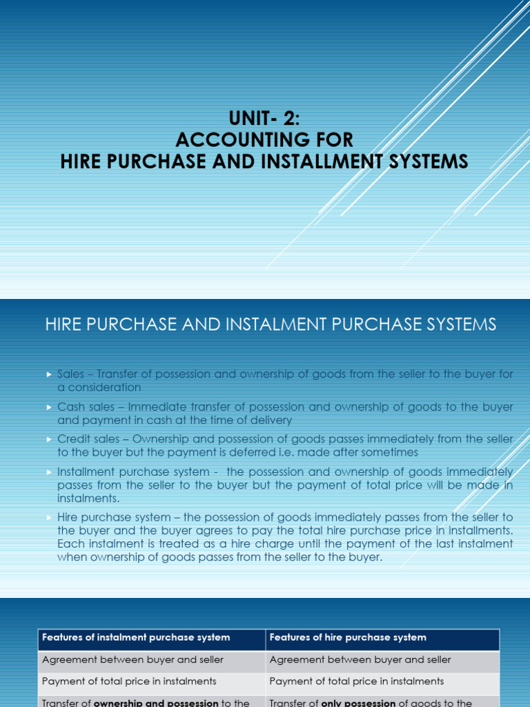 Hire Purchase vs. Installment Accounting | PDF | Debits And Credits ...