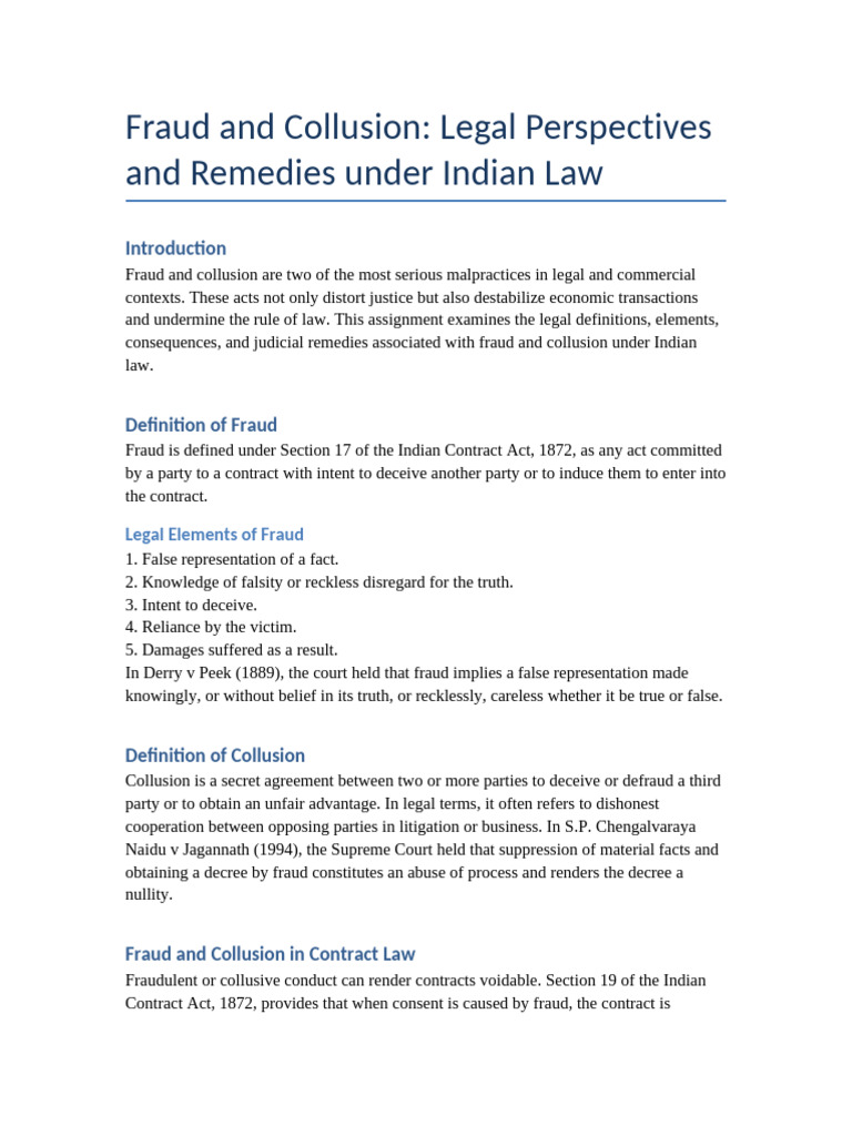 Fraud and Collusion Indian Law | PDF | Fraud | Legal Remedy