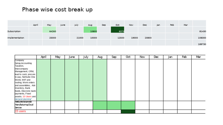 Phase Wise Cost Break Up For Subscription and Implementation | PDF