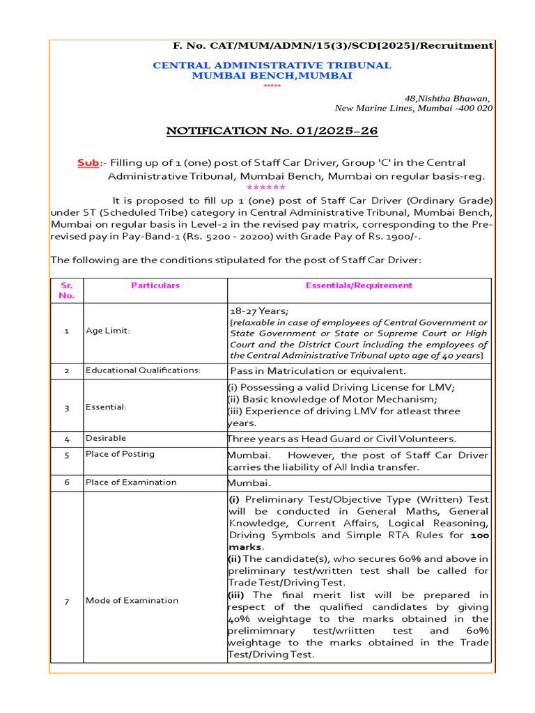 Staff Car Driver Recruitment in Mumbai | PDF | Driver's License | Justice