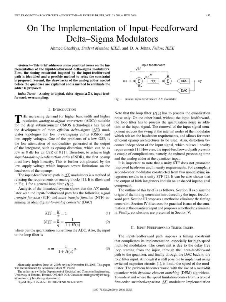 On The Implementation of Input-Feedforward Delta-Sigma Modulators | PDF | Analog To Digital ...