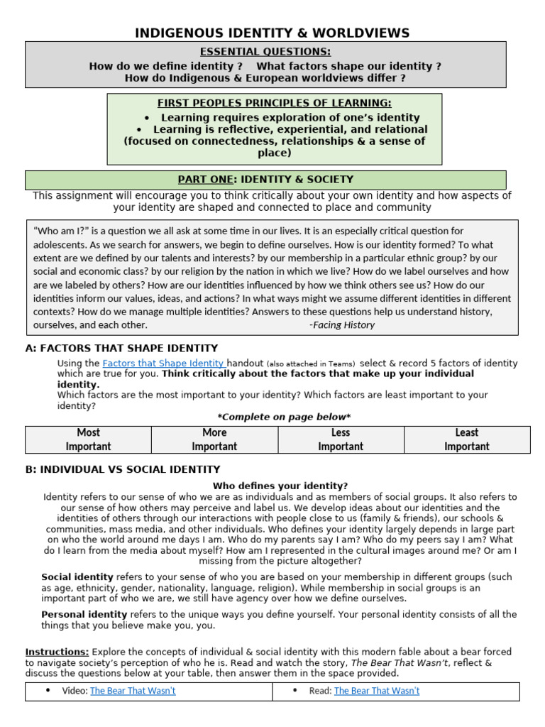 1-Identity & Worldviews Assignment 1 | PDF | Identity (Social Science) | Stereotypes