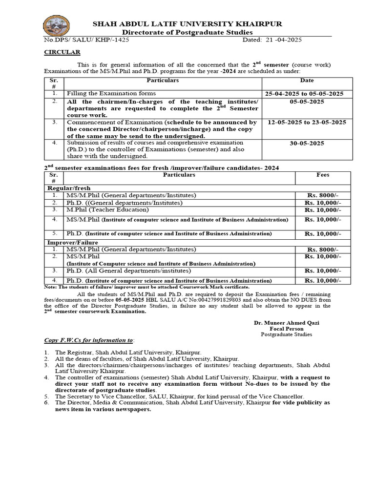 2nd Semester Examination 2024 | PDF | Postgraduate Education | Doctor Of Philosophy