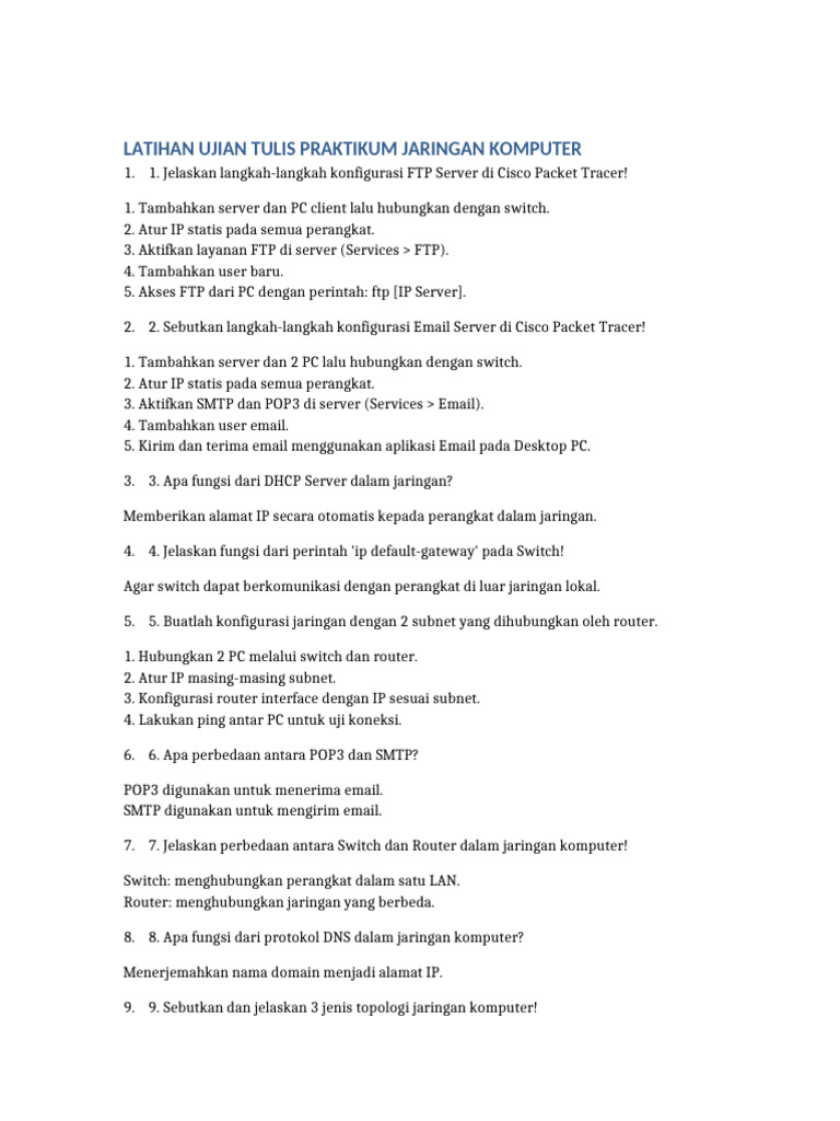 Latihan Ujian Jaringan Komputer | PDF