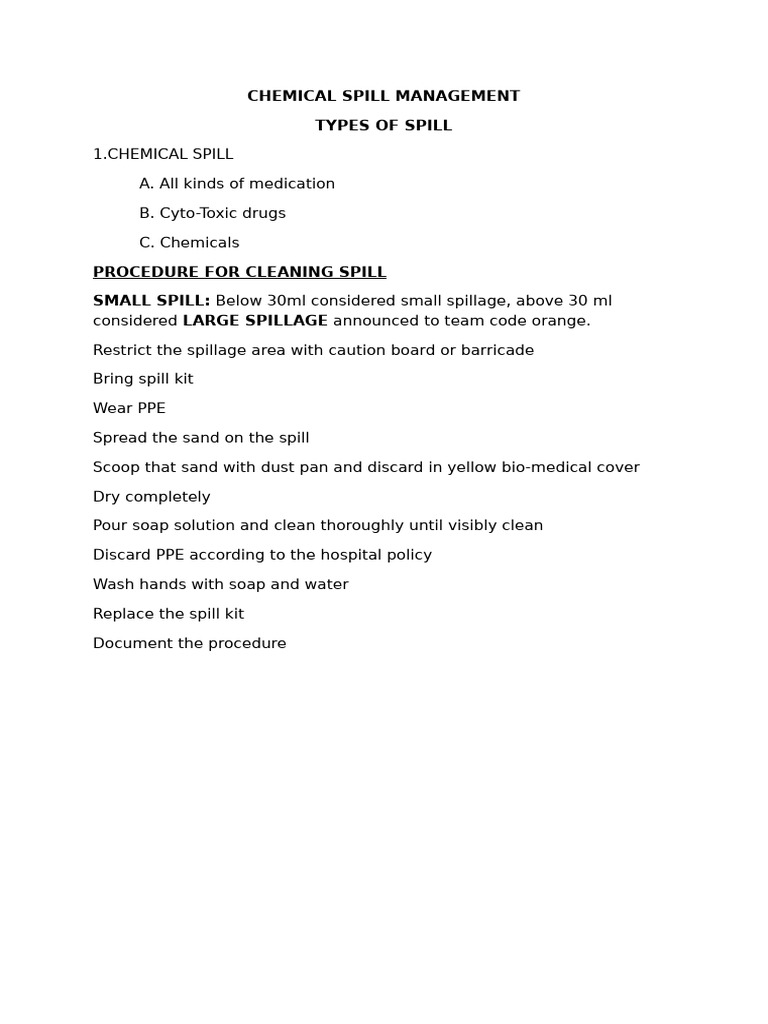 Chemical Spill Response Procedures | PDF