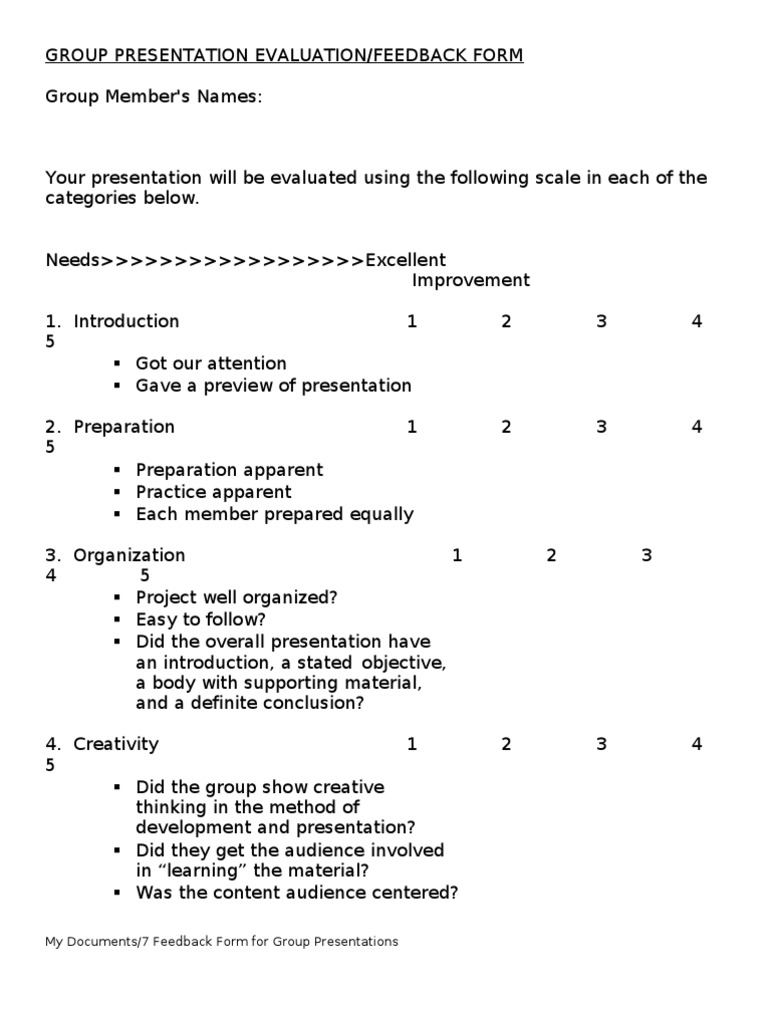 Group Presentation Evaluation Form | PDF | Nonverbal Communication ...