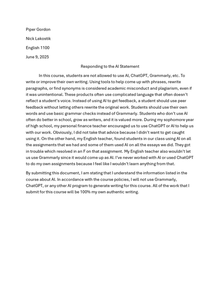 Responsing To The AI Statement | PDF