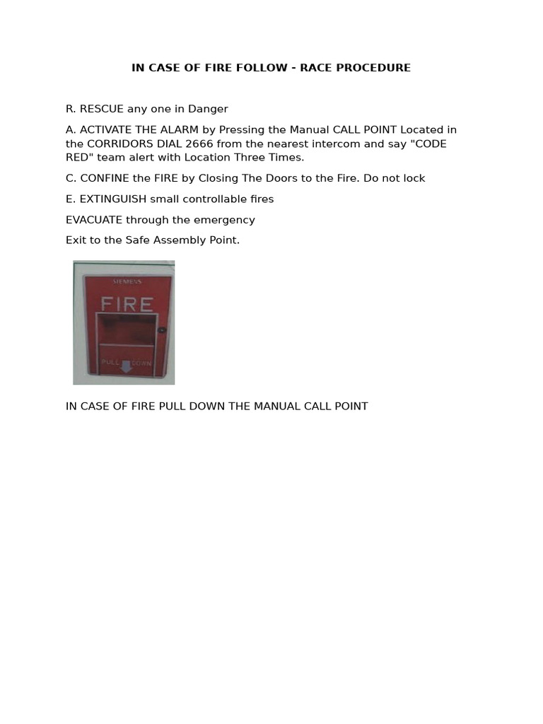 Fire Safety: RACE Procedure Guide | PDF