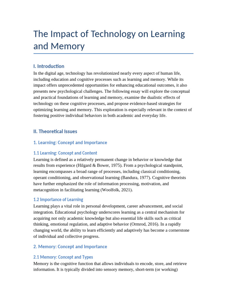 Impact of Technology On Learning and Memory | PDF | Memory | Learning