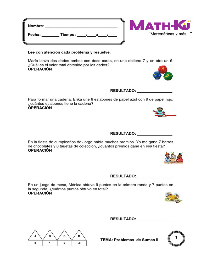 Problemas de Sumas para Niños | PDF