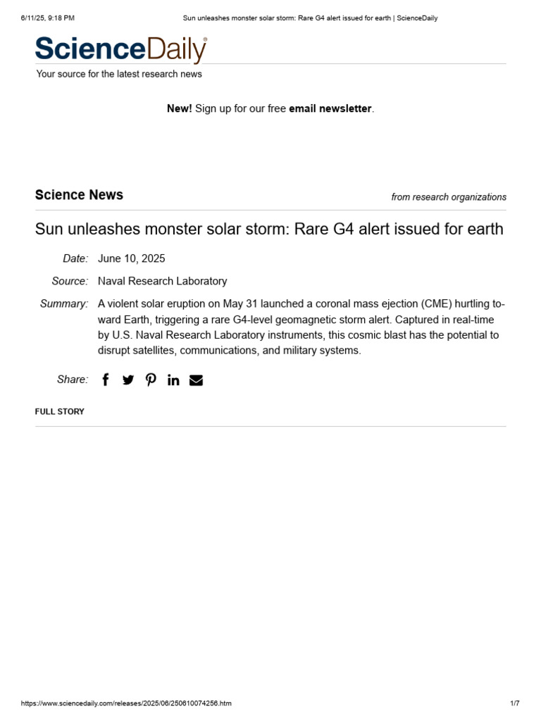 G4 Geomagnetic Storm Alert Issued | PDF | Space Weather | Solar Wind