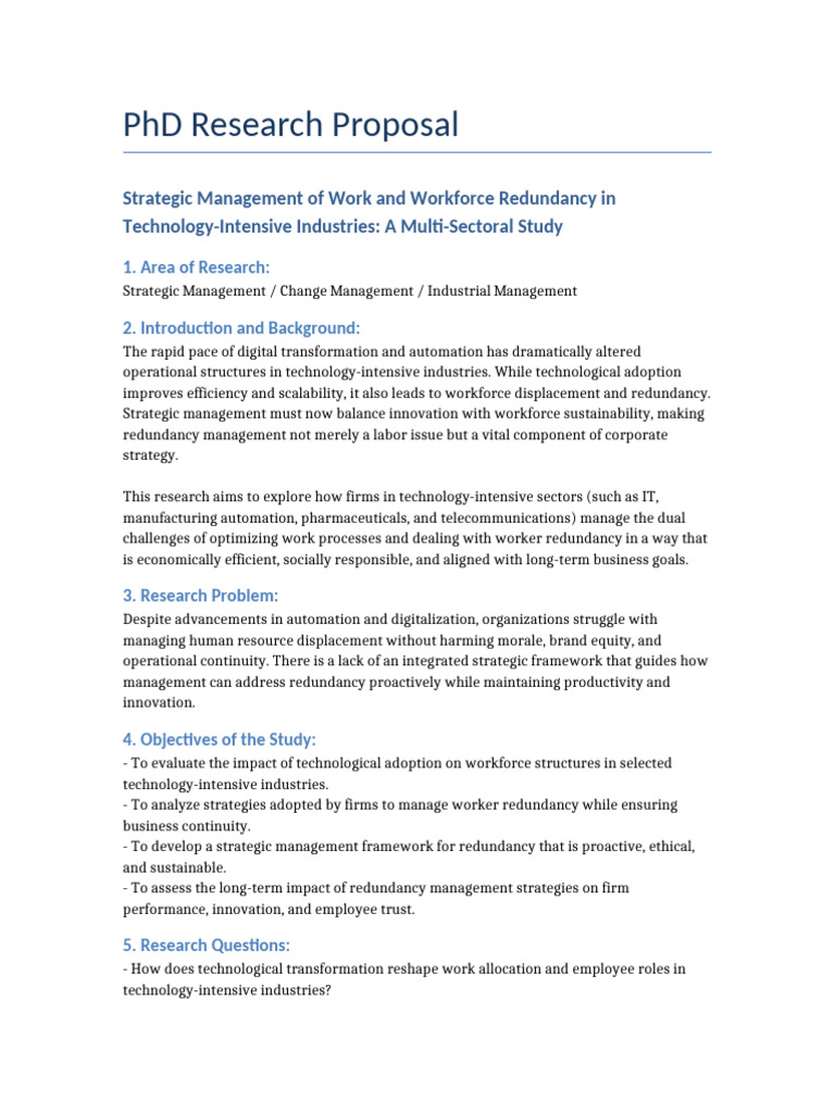 PHD Research Proposal Management Workforce Redundancy | PDF | Strategic ...