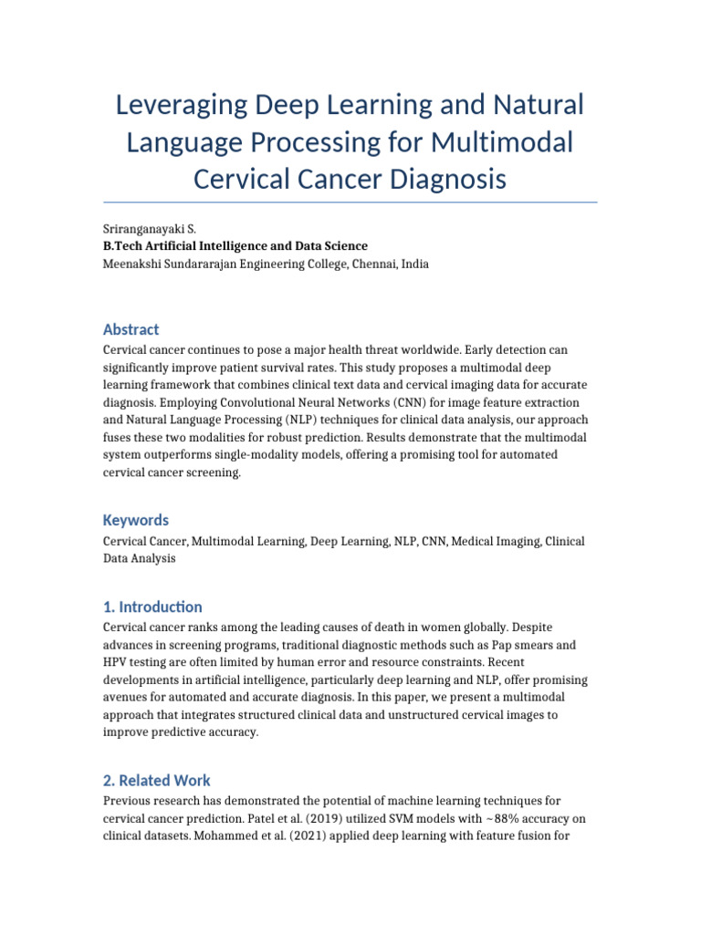 Multimodal Cervical Cancer Diagnosis IEEE | PDF | Deep Learning ...