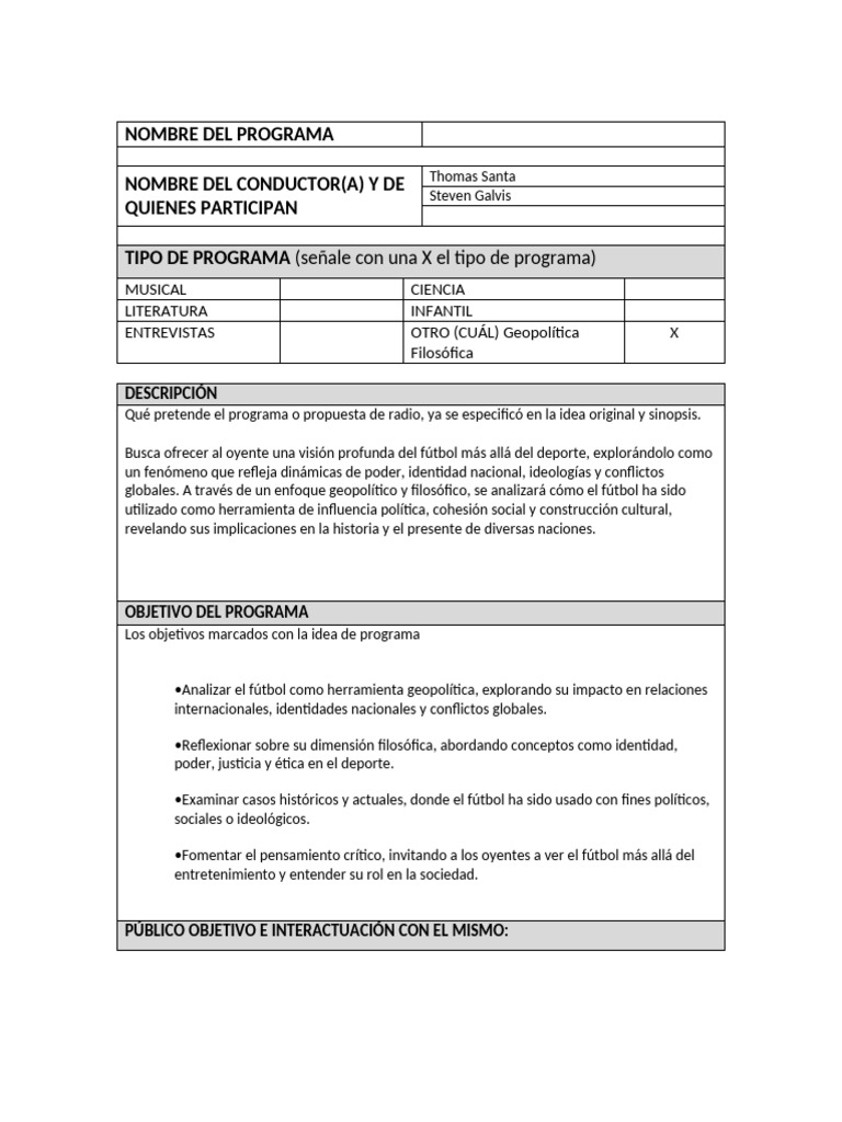 Formato Estructura de Programas de Radio | PDF | Geopolítica | Ideologías