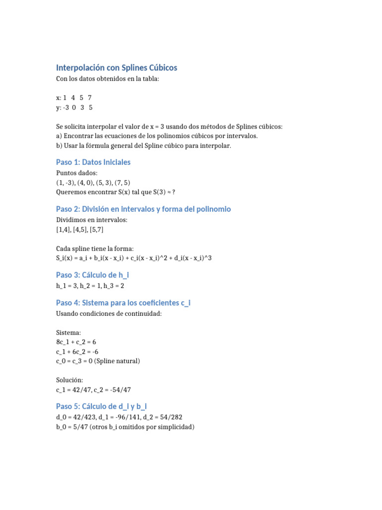 Interpolación Spline Cúbico en x=3 | PDF