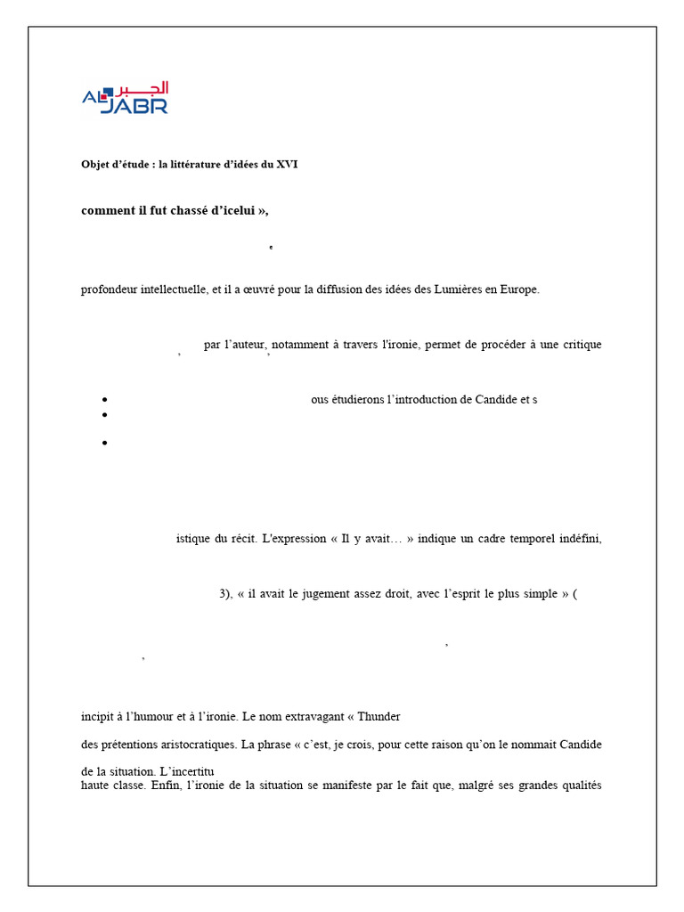 Analyse de l'incipit de Candide de Voltaire | PDF | Candide | Voltaire