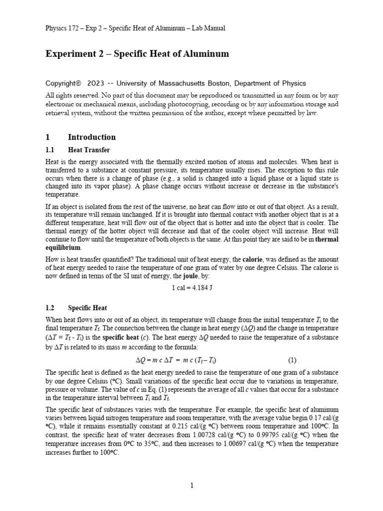 Measuring Aluminum's Specific Heat | PDF | Heat Capacity | Heat