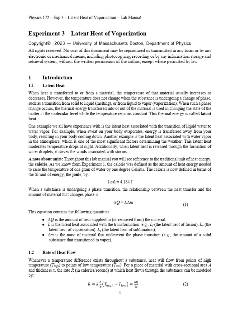 Latent Heat of Vaporization Lab Guide | PDF | Latent Heat | Heat