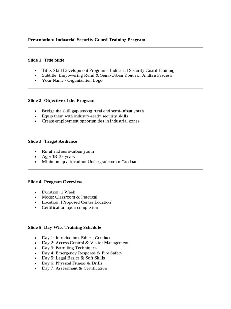 Presentation On Industrial Security Guard Training Program | PDF ...