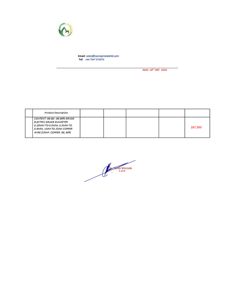 Quotation For Copper Scrap 99.9!, To | PDF