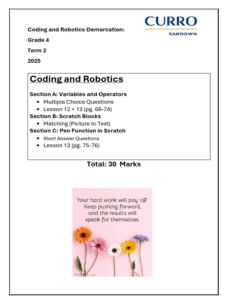 Grade 4 Coding & Robotics Exam 2025 | PDF