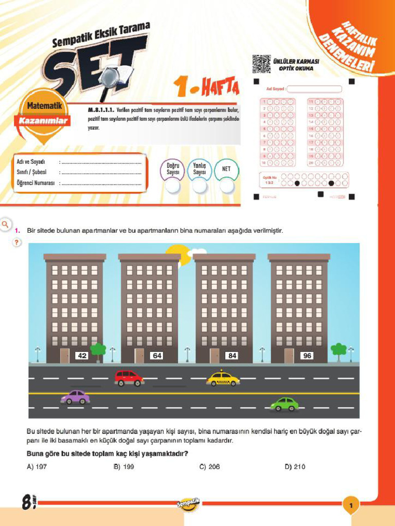 2024 8 Sinif Matematik Haftalik Kazanim Denemeleri | PDF