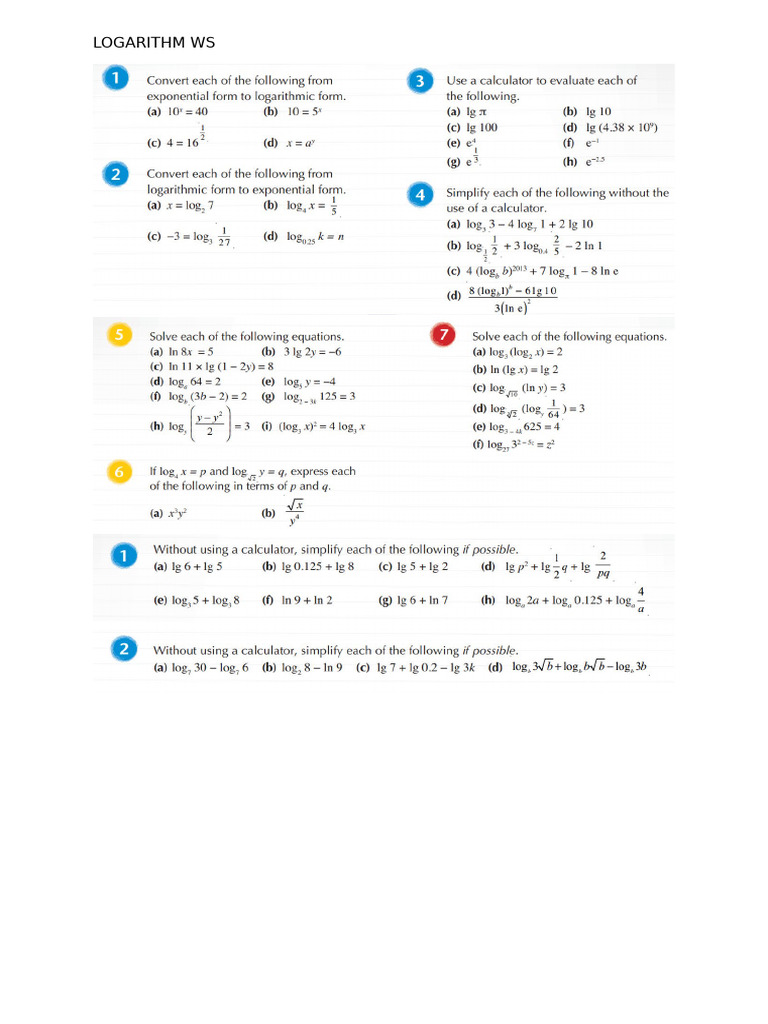 Logarithm WS | PDF