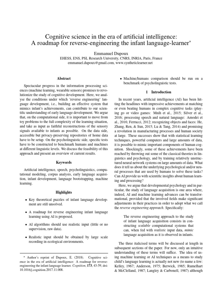 Cognitive Science in The Era of Artificial Intelligence: A Roadmap For ...