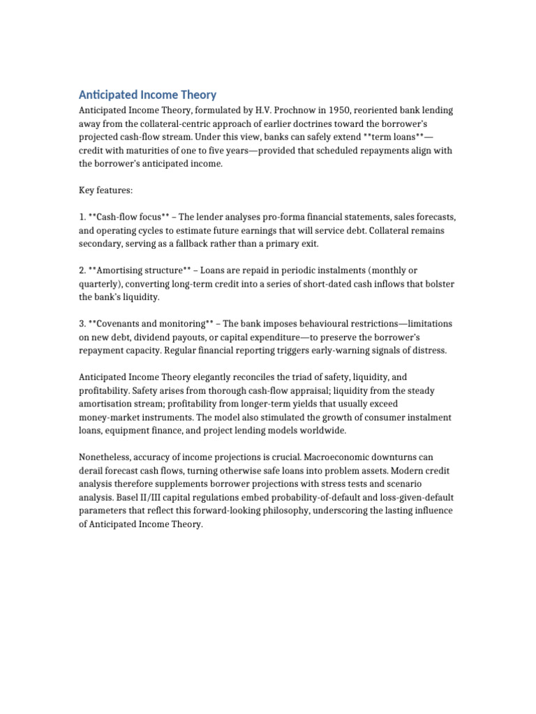 Anticipated Income Theory in Banking | PDF