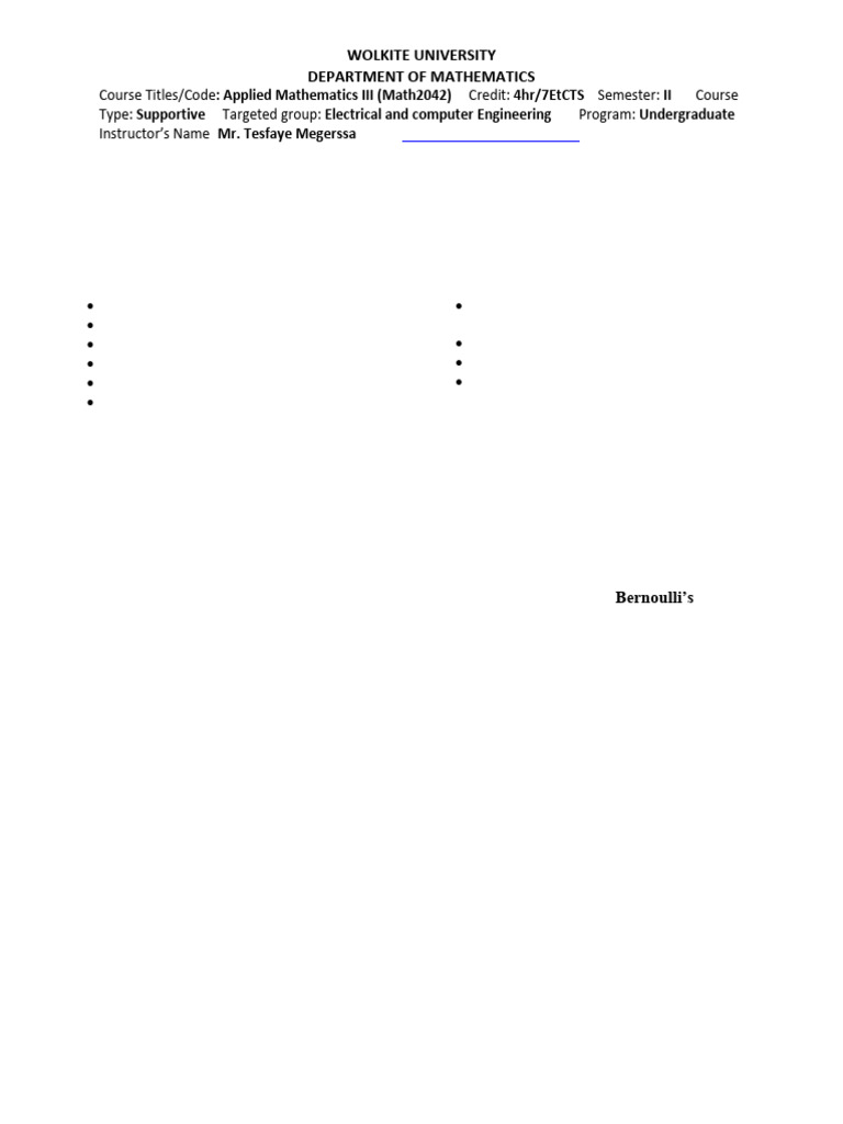 App. Math III ECE Course Outline | PDF | Integral | Ordinary ...