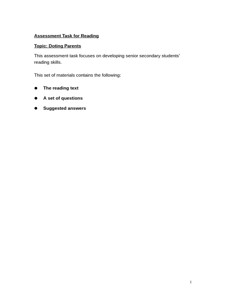 Reading Skills Assessment: Doting Parents | PDF