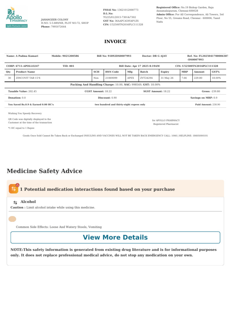 Apollo Medicine InvoiceMay 17 2025-14-54 | PDF | Health Sciences ...
