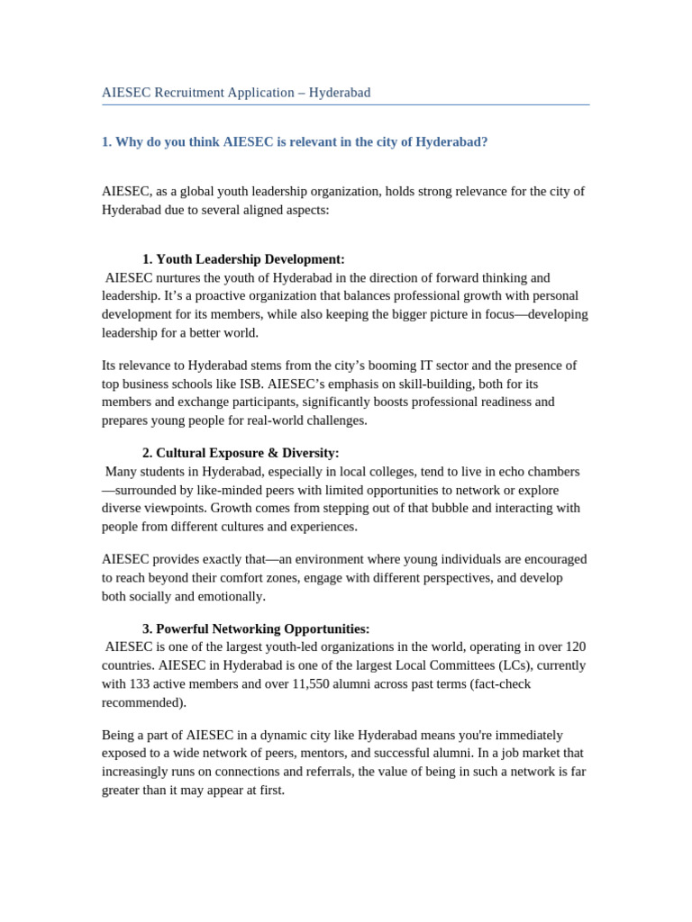 AIESEC Recruitment Application Formatted | PDF | Leadership