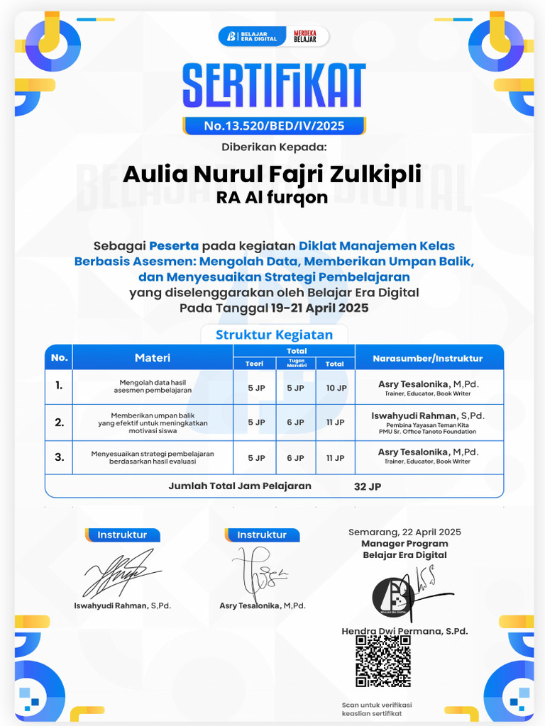 Sertifikat - Aulia Nurul Fajri Zulkipli | PDF