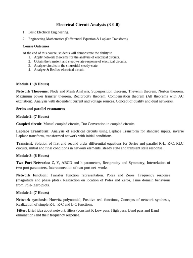 3rd Sem Syllabus EM, ECA, SC | PDF | Transformer | Electrical Network
