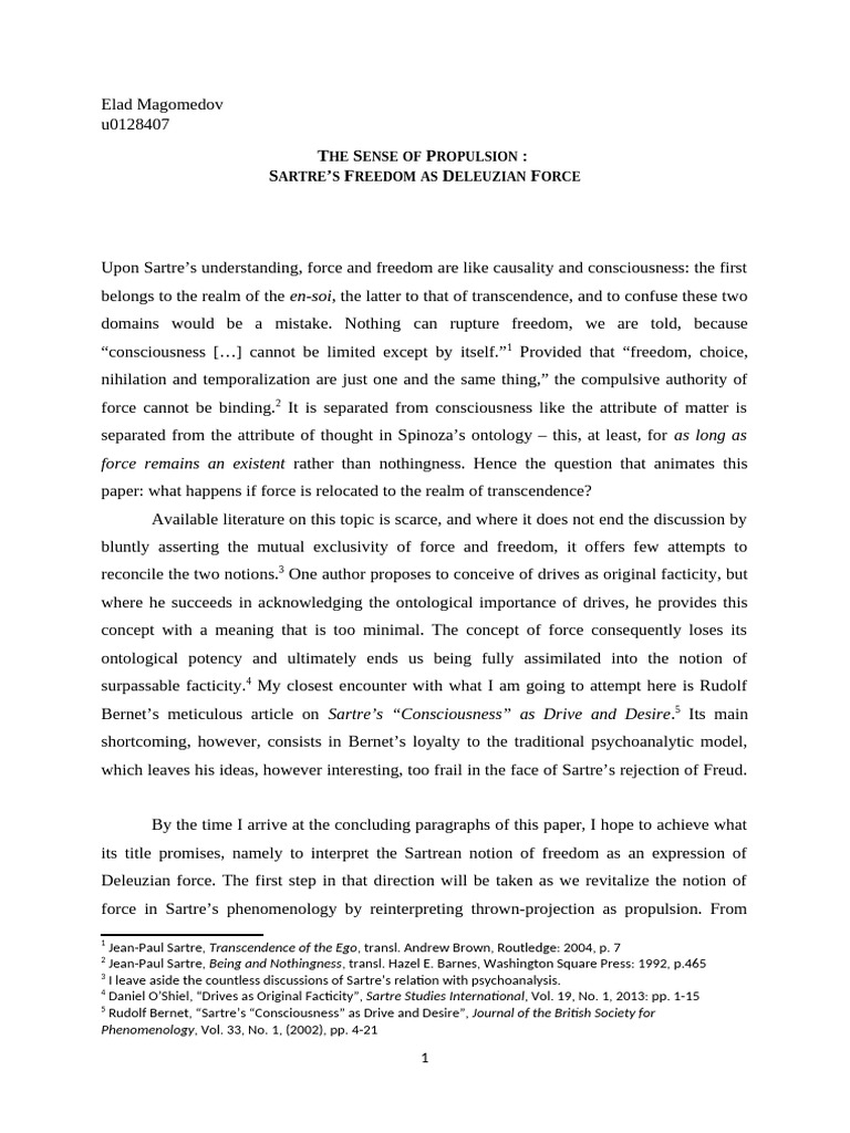 Sartre's Freedom as Deleuzian Force Analysis | PDF | Martin Heidegger ...