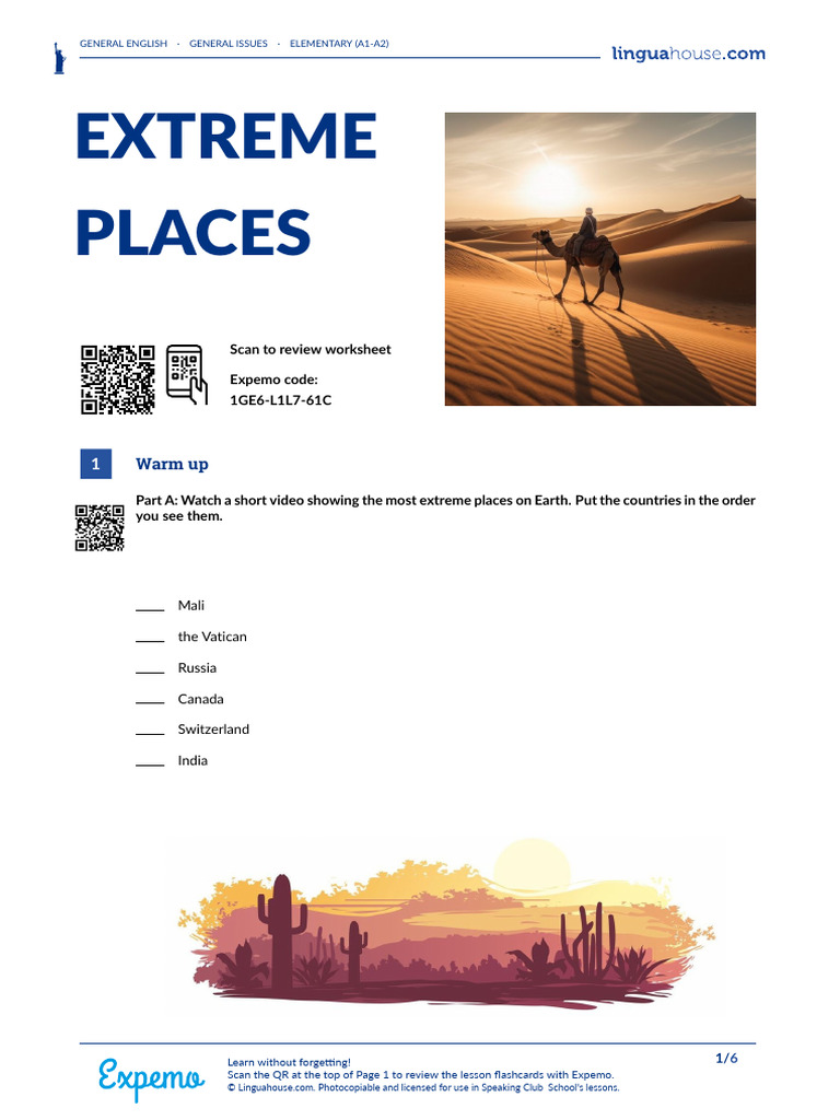 Extreme Places: A1-A2 English Lesson | PDF | Cost Of Living | Languages