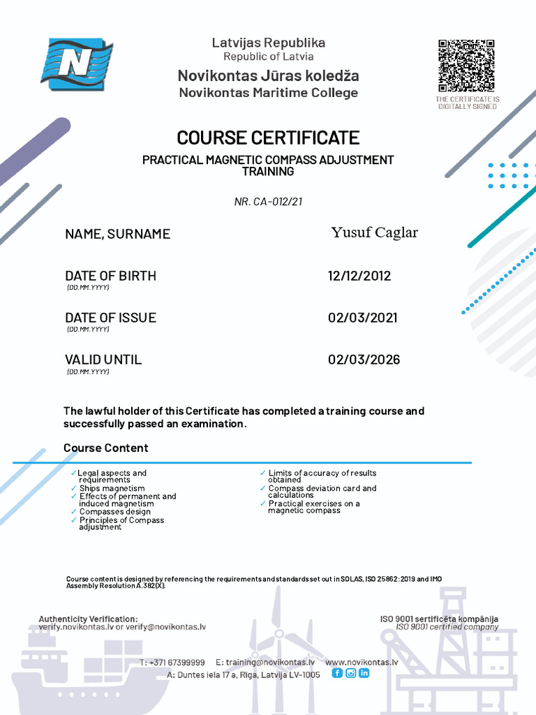 Compass Certificate Example | PDF