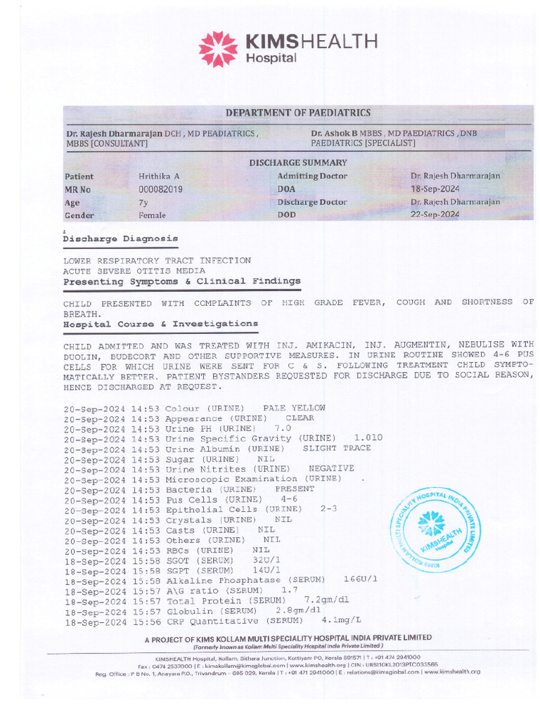 Hrithika Summary & Discharge Bill | PDF