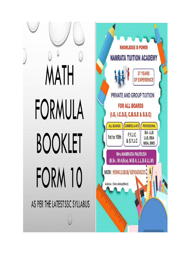 Maths Formula Booklet SSC | PDF