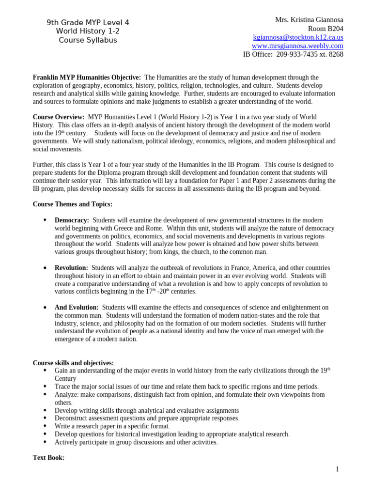 MYP Level 4 World History Overview | PDF | Humanities | Academic Dishonesty