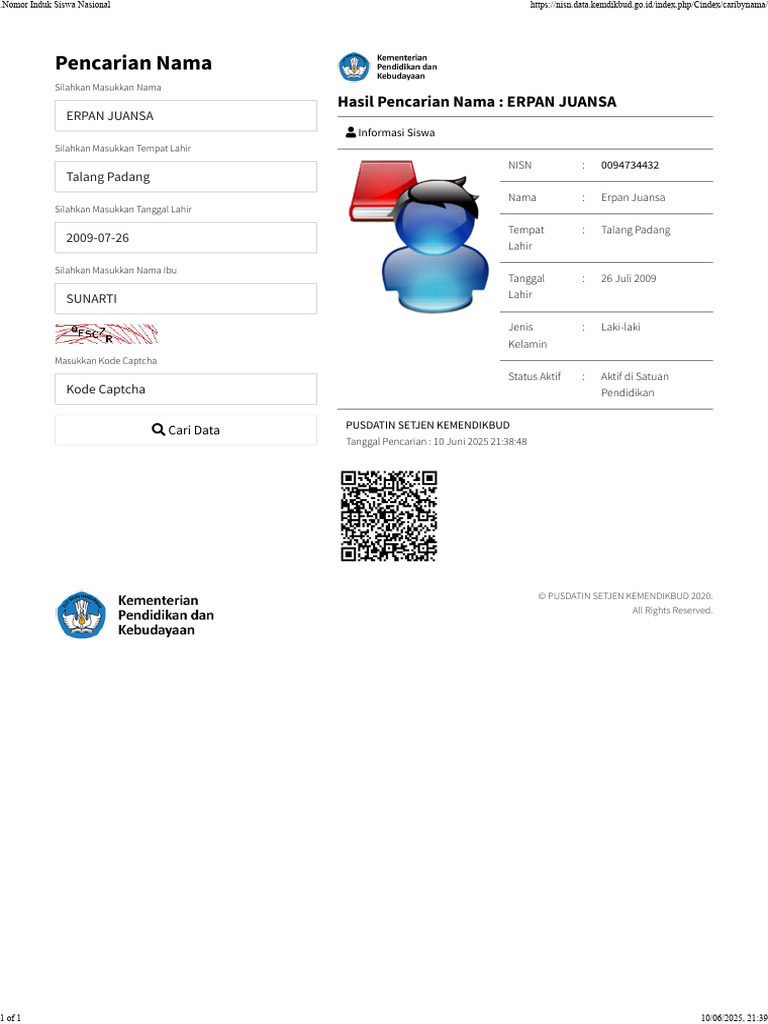 Nomor Induk Siswa Nasional ERPAN | PDF