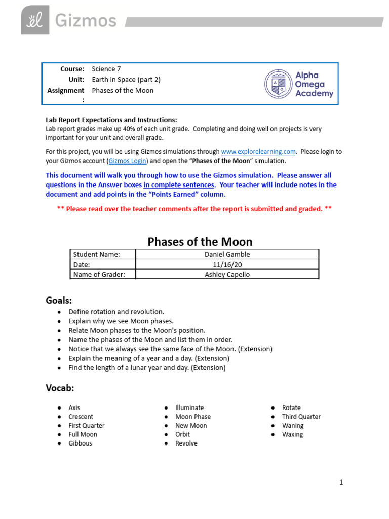 Moon Phases Lab Report Guide | PDF | Moon | Astronomy