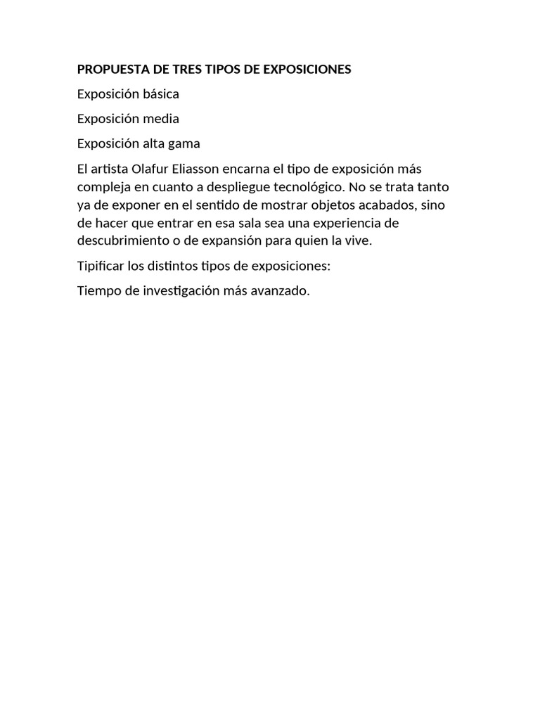 Propuesta de Tres Tipos de Exposiciones | PDF