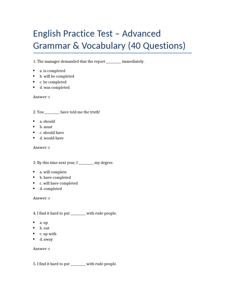 Advanced English Grammar Test PDF | PDF